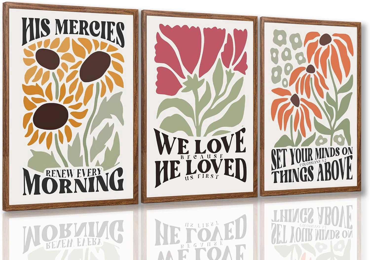 Hieng Framed Christian Bible Scripture Wall Art Set of 3, Flower Marke ...
