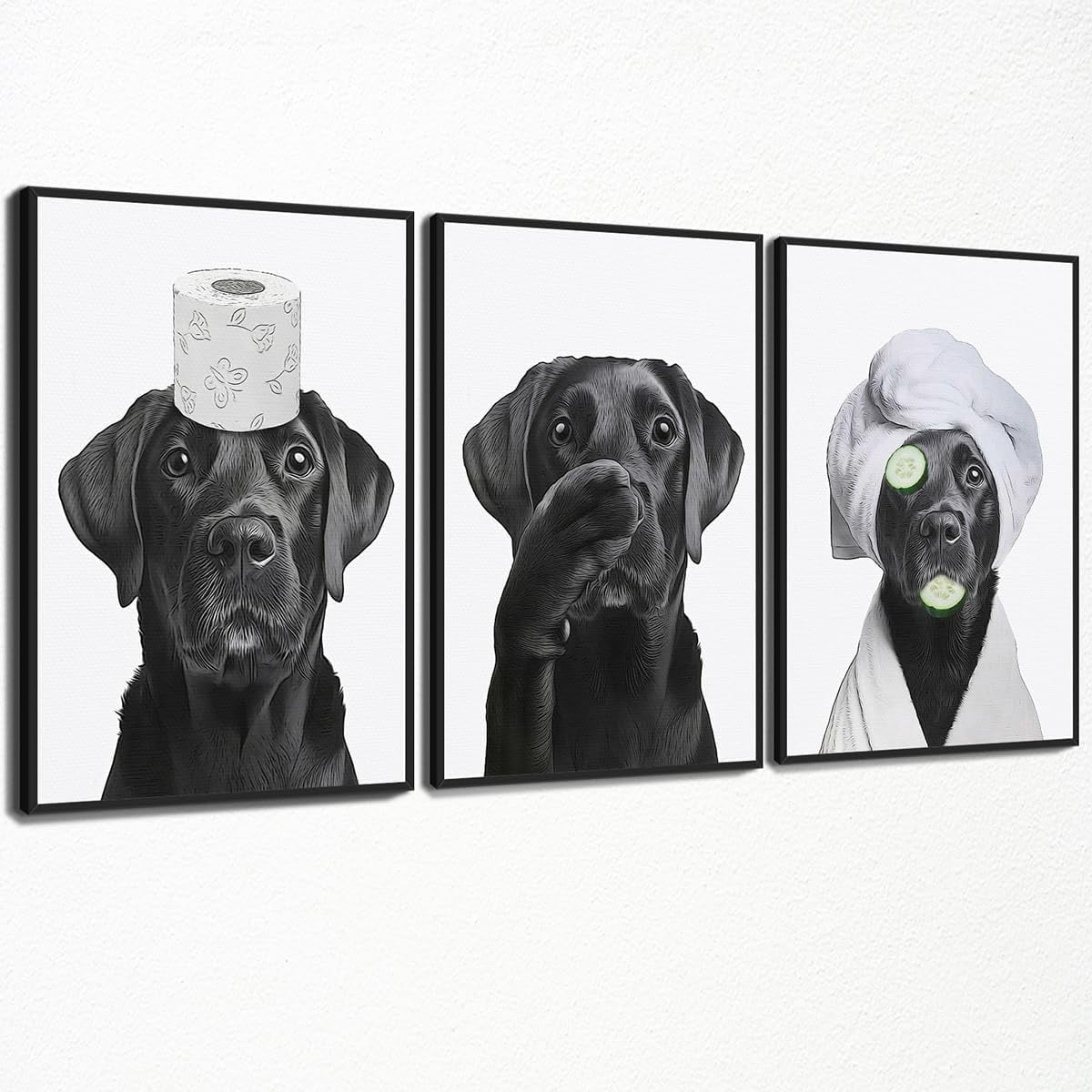 Hieng Funny Animal Bathroom Canvas Wall Art, Black White Bathroom ...