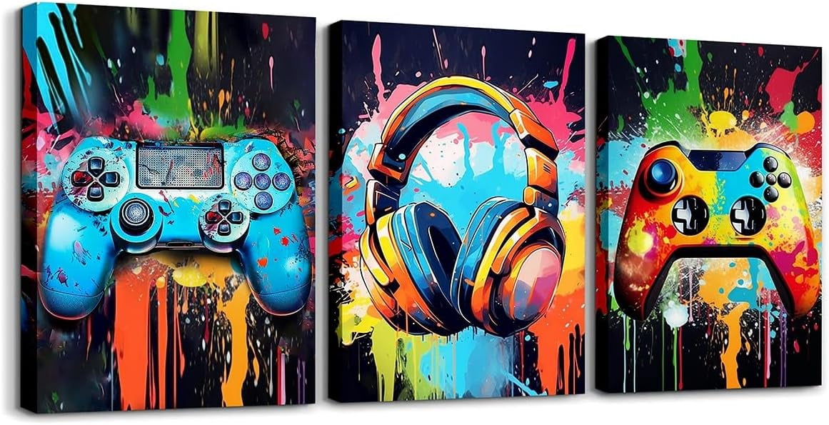 Hieng Gamer Canvas Wall Art for Living Room Red and Black Picture Wall ...