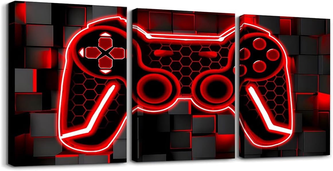 Hieng Gamer Canvas Wall Art for Living Room Red and Black Picture Wall ...