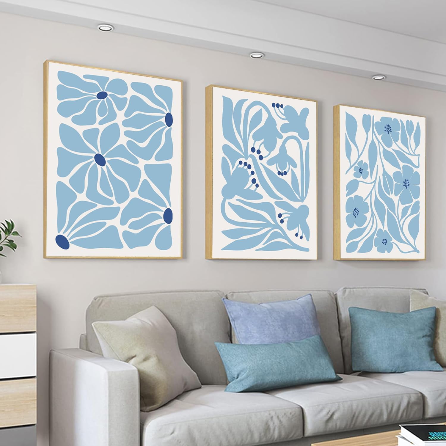 Hieng Henri Matisse Blue Poster Set of 3 Abstract Navy Blue Flower Wall ...