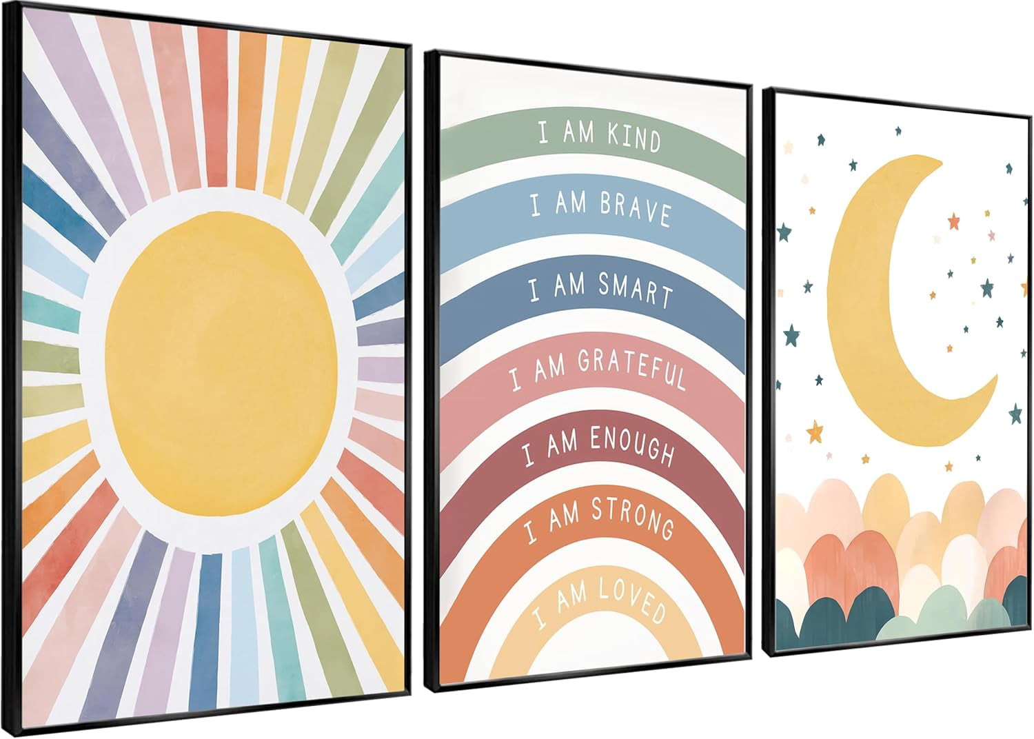 Hieng Inspirational Rainbow Wall Art Boho Sun Moon Star pictures ...