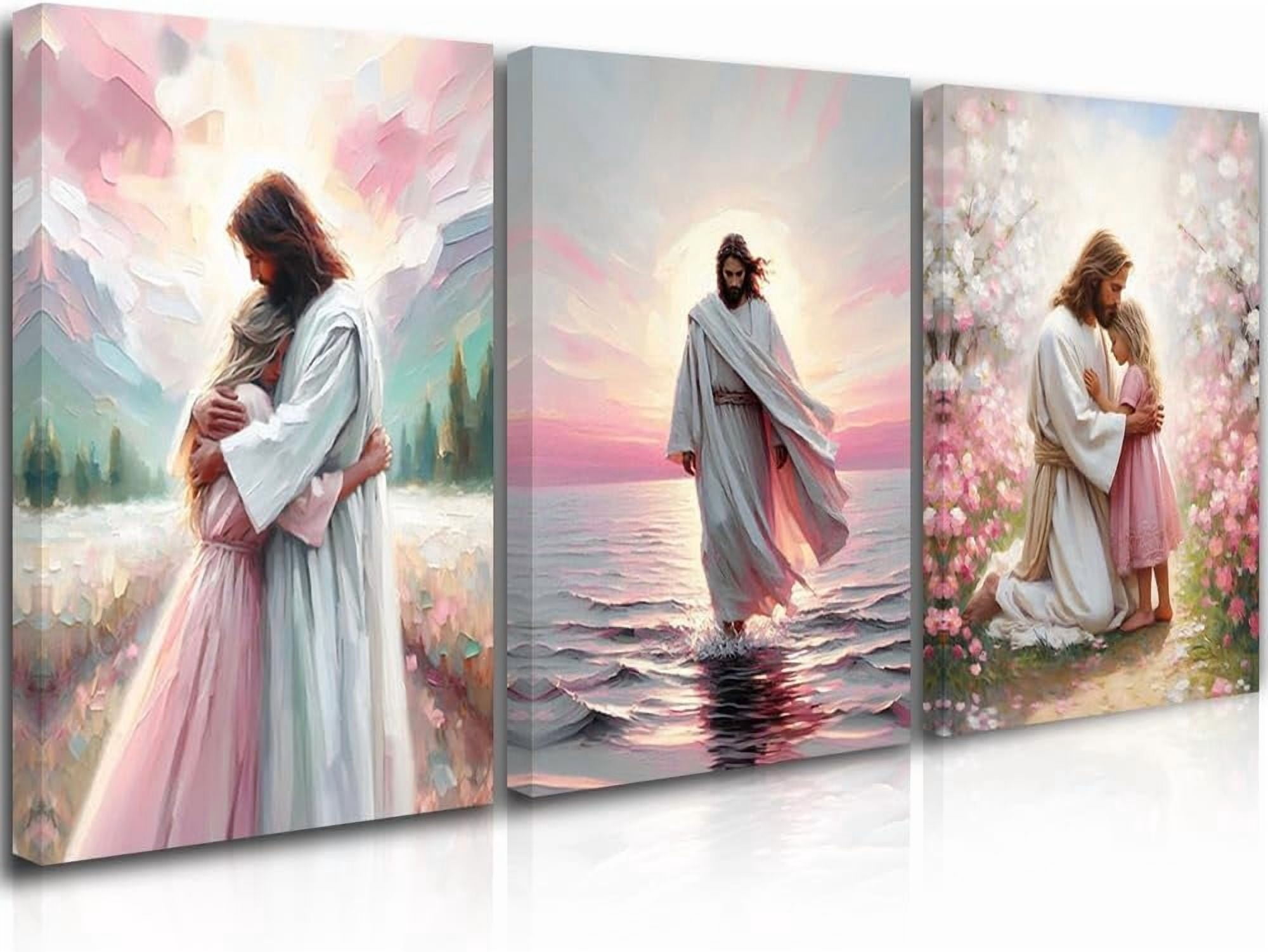 Hieng Jesus and Lamb Canvas Wall Art Jesus Running After Lost Lamb ...