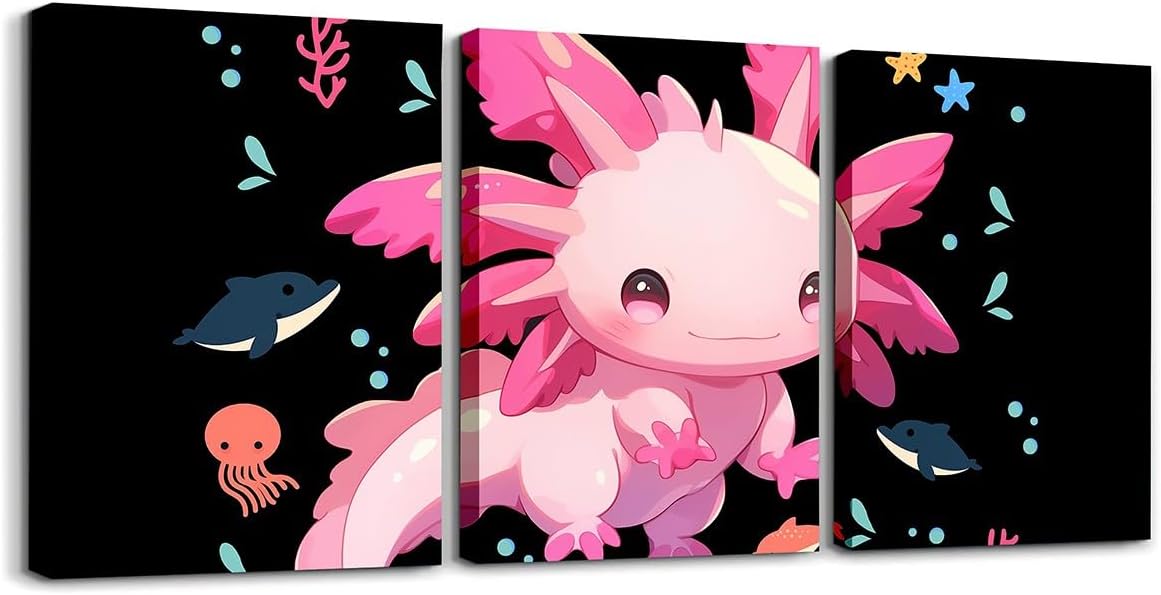 Hieng Kids Cute Axolotl Canvas Wall Art Canvas Ocean Theme Axolotl ...