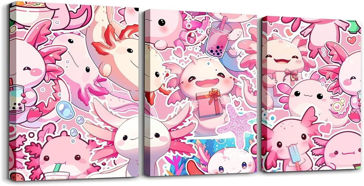 Hieng Kids Cute Axolotl Canvas Wall Art Canvas Ocean Theme Axolotl ...