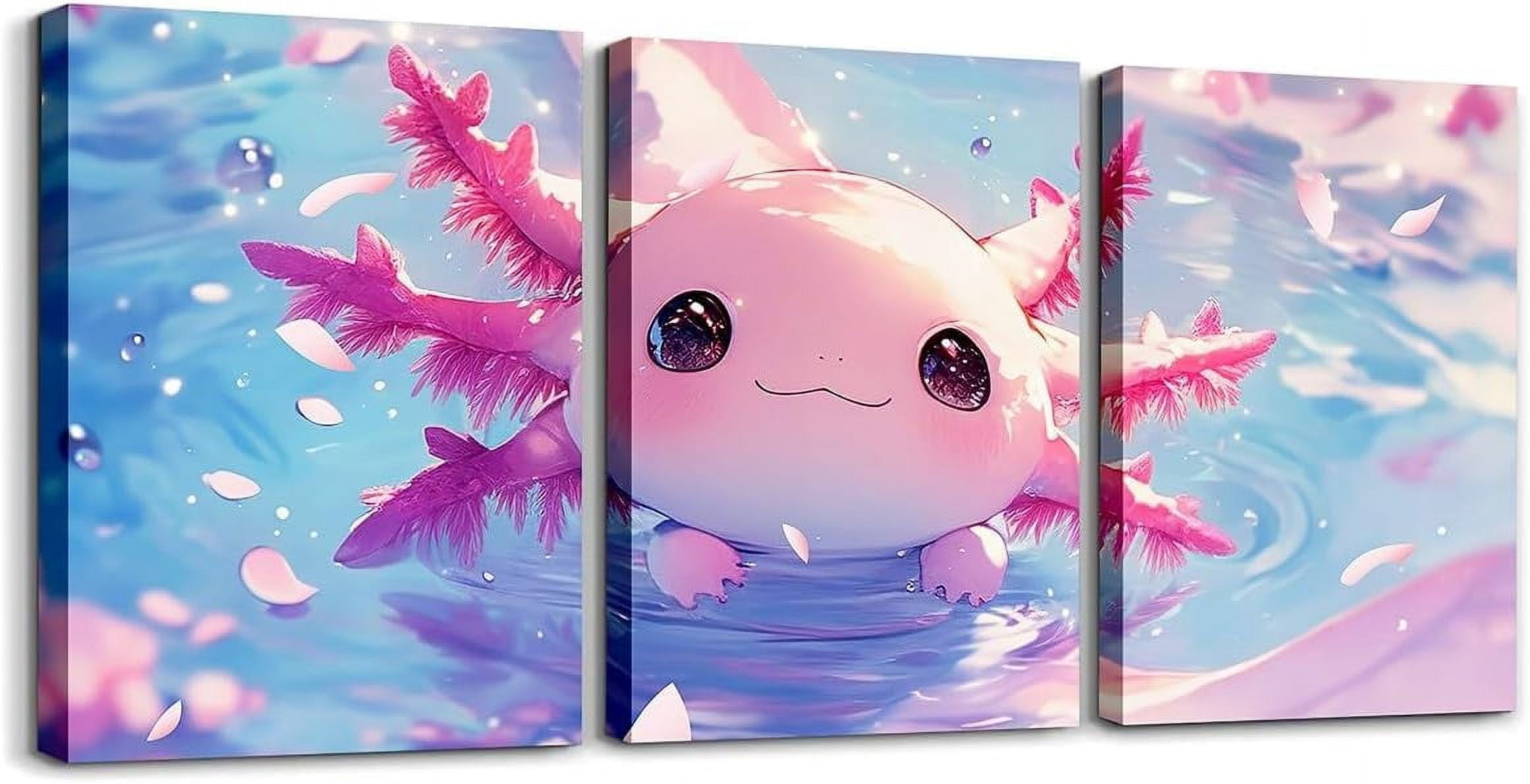 Hieng Kids Cute Axolotl Picture Wall Decor Purple Mermaid Scale Canvas ...