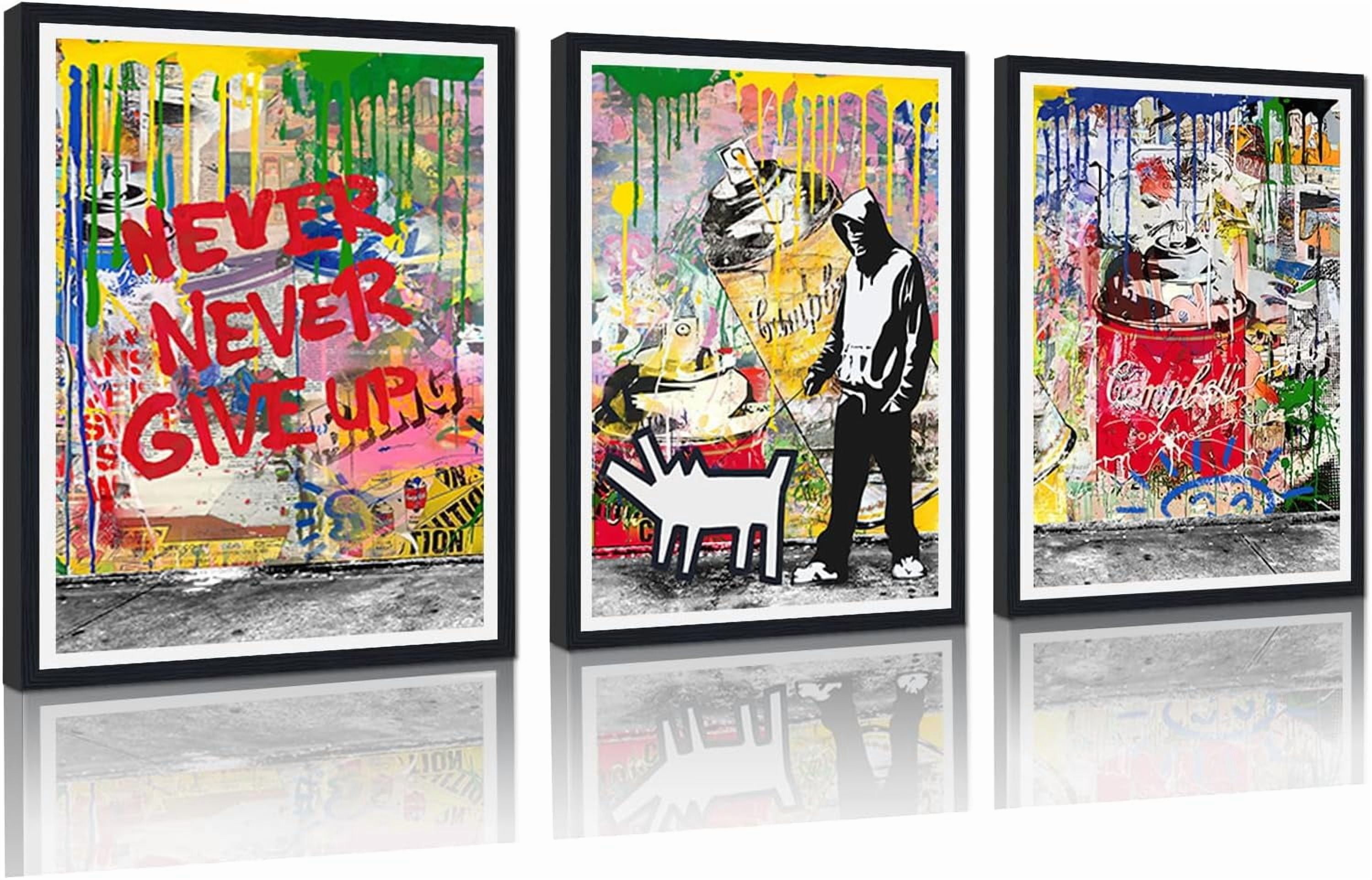 Hieng Large Graffiti Wall Decor 3 Panels Banksy Wall Hieng for Living ...
