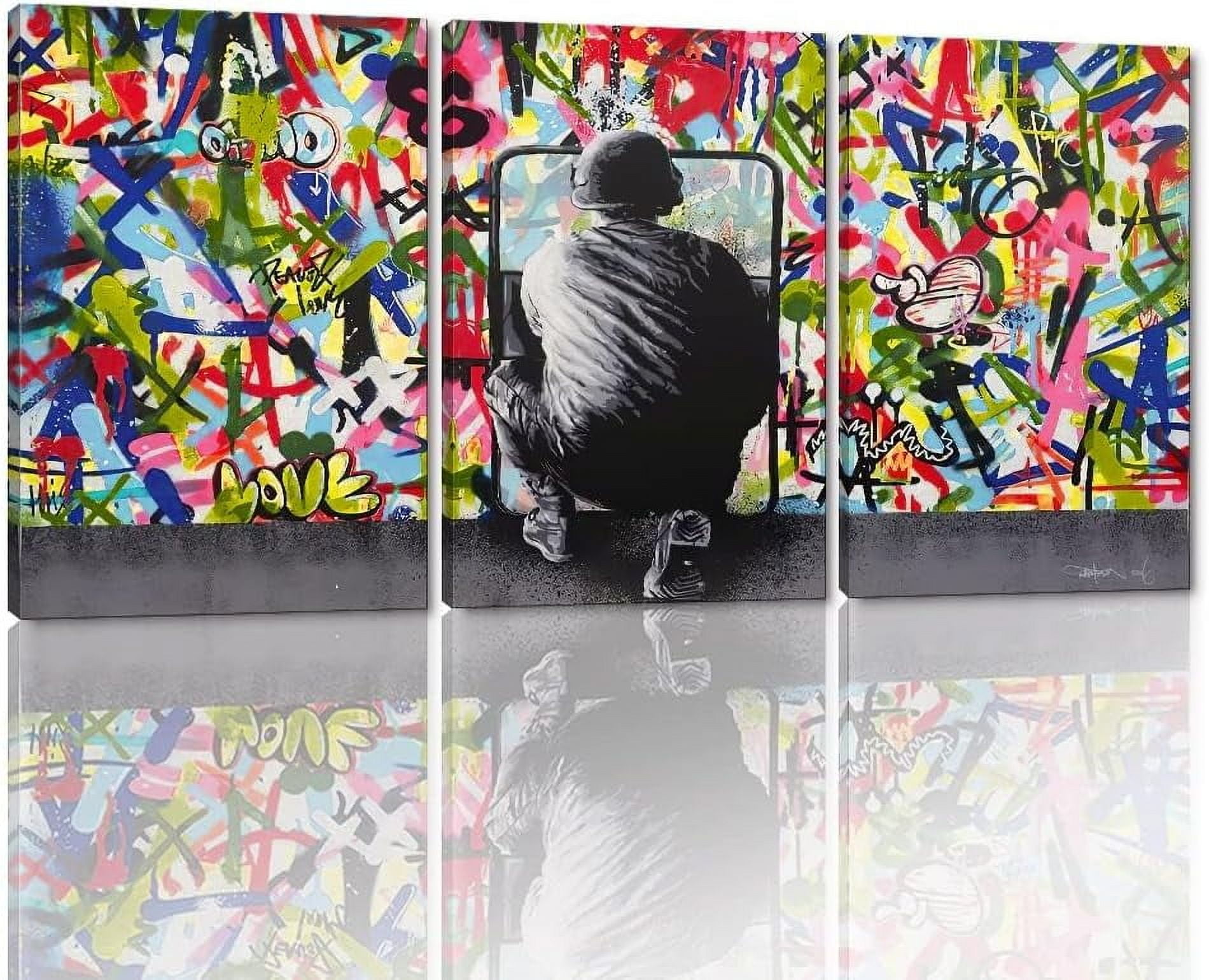 Hieng Large Living Room Canvas Wall Art 3 Panels Graffiti Black Woman ...