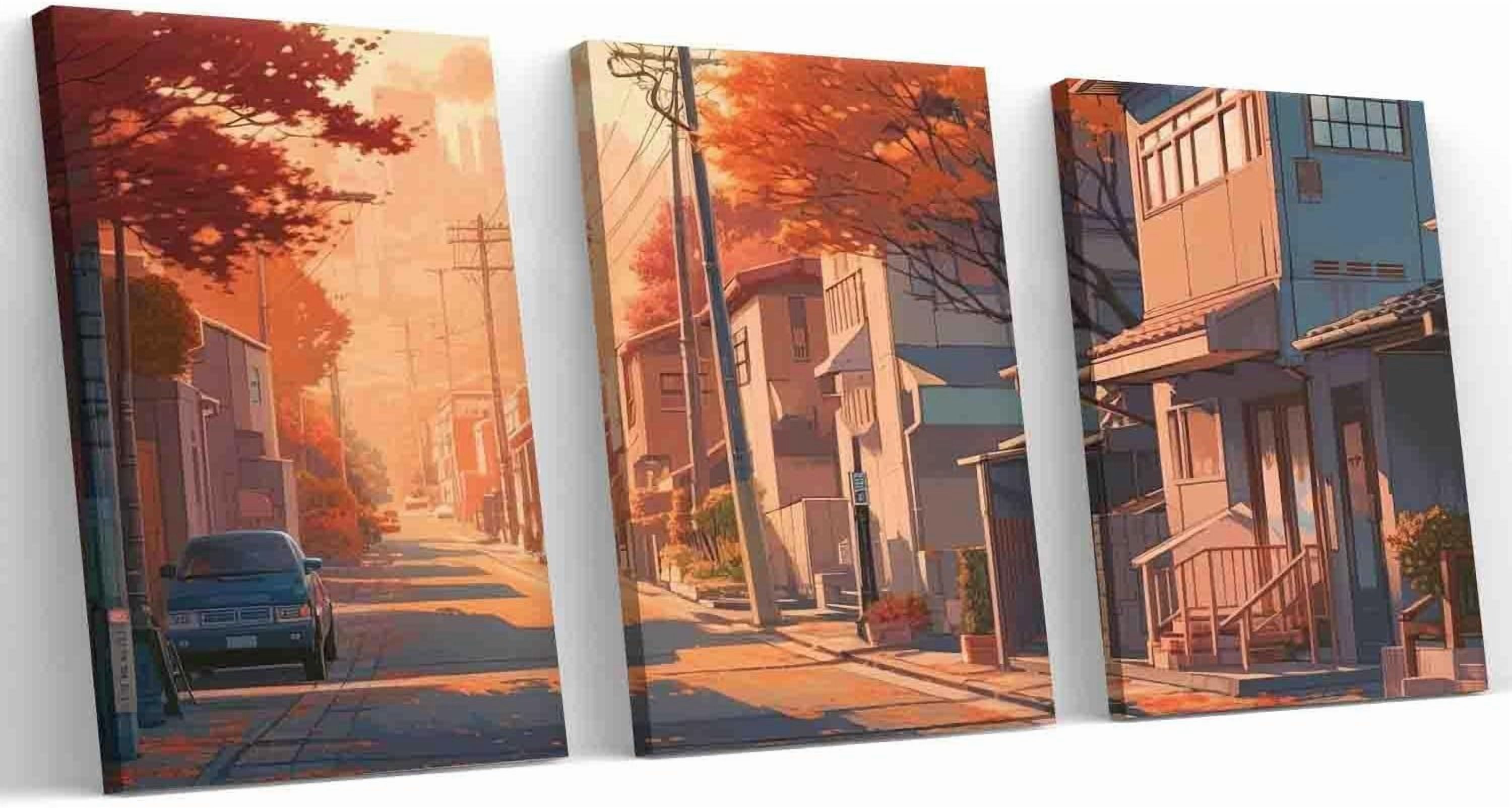Hieng Low Poly Mountain Range Triptych Canvas Wall Art with Red Sky ...