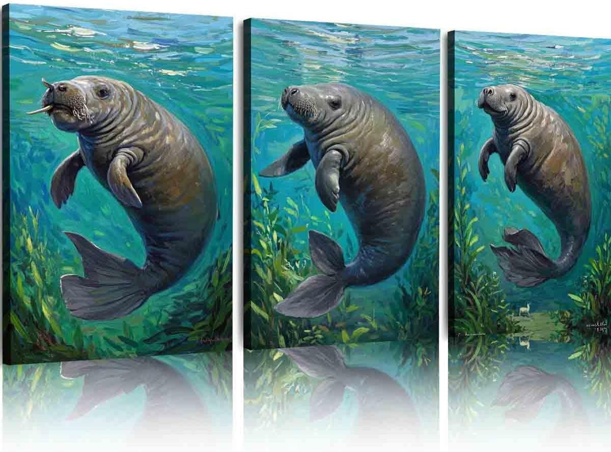 Hieng Modern Classic Art Canvas Print Manatee Canvas Large Oil Painting ...