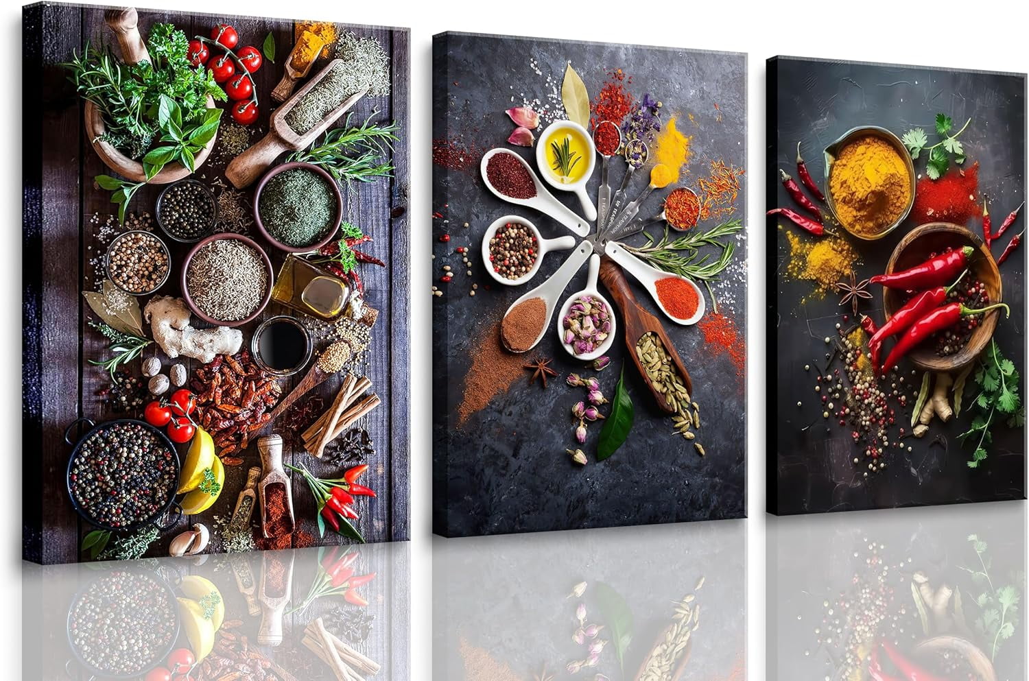 Hieng Modern Kitchen Wall Art Colorful Spice In Spoon Wall Decor ...