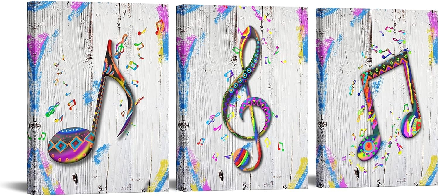 Hieng Music Wall Art Colorful Notes Canvas Picture Wooden Backdrop ...