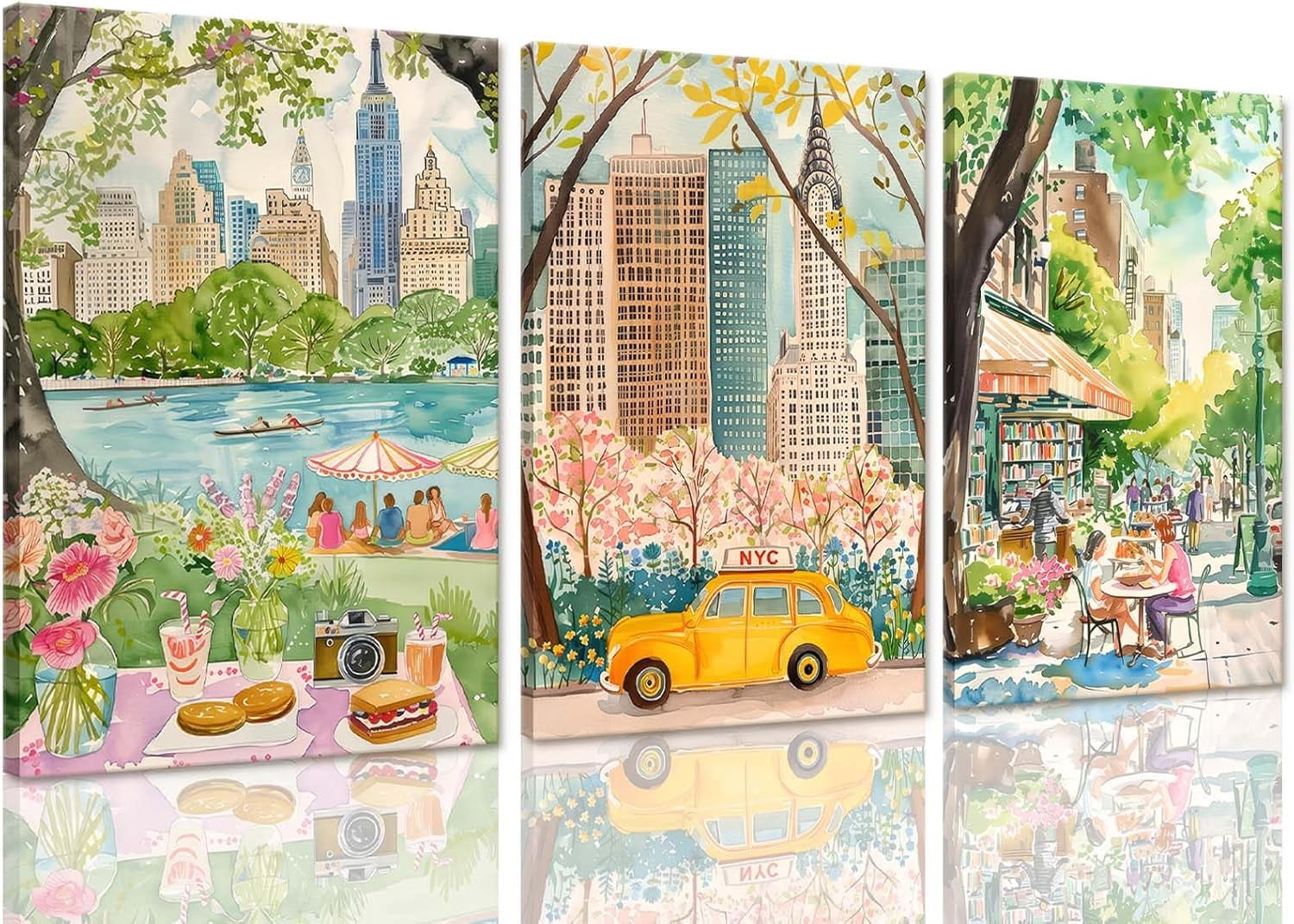 Hieng New York City Poster Travel Wall Art Canvas Framed Watercolor NYC ...