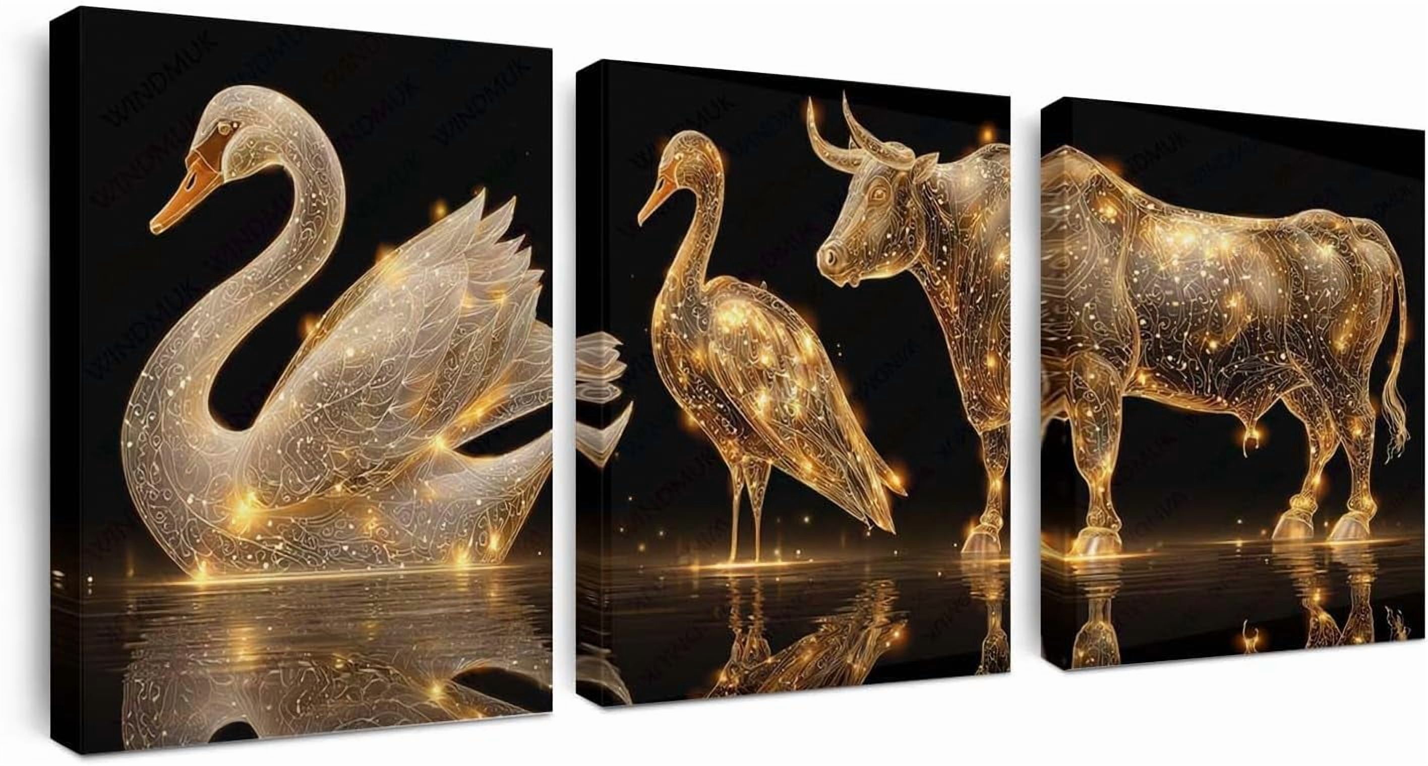 Hieng Oil Paint Canvas Wall Art,Fiery Animals Canvas Wall Art Set of 3 ...