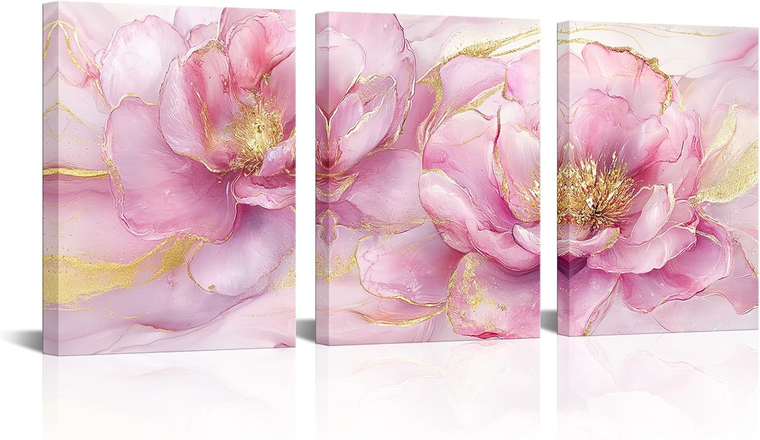Hieng Pink Gold Wall Art Peony Flower Canvas Picture Painting Pink ...