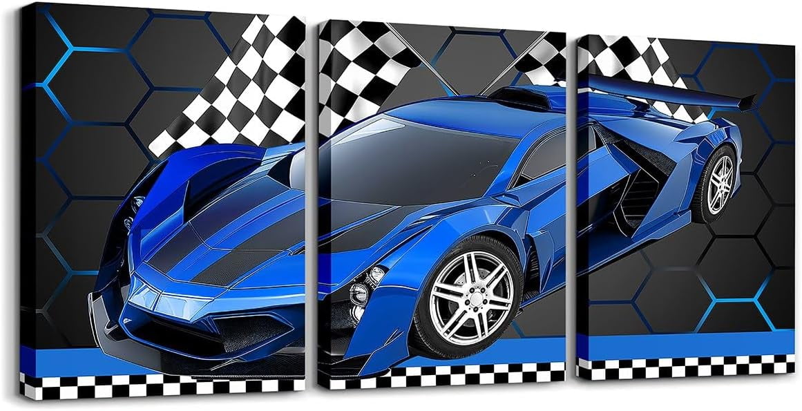 Hieng Red Race Car Picture Wall Decor 12"x16" 3 Piece Speed Sports Car ...