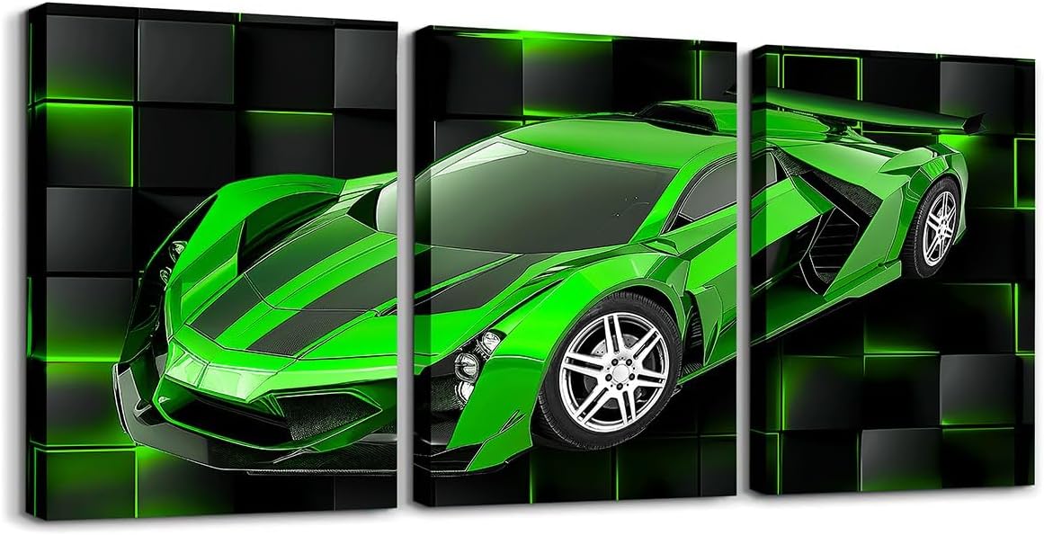 Hieng Red Race Car Picture Wall Decor 12"x16" 3 Piece Speed Sports Car ...