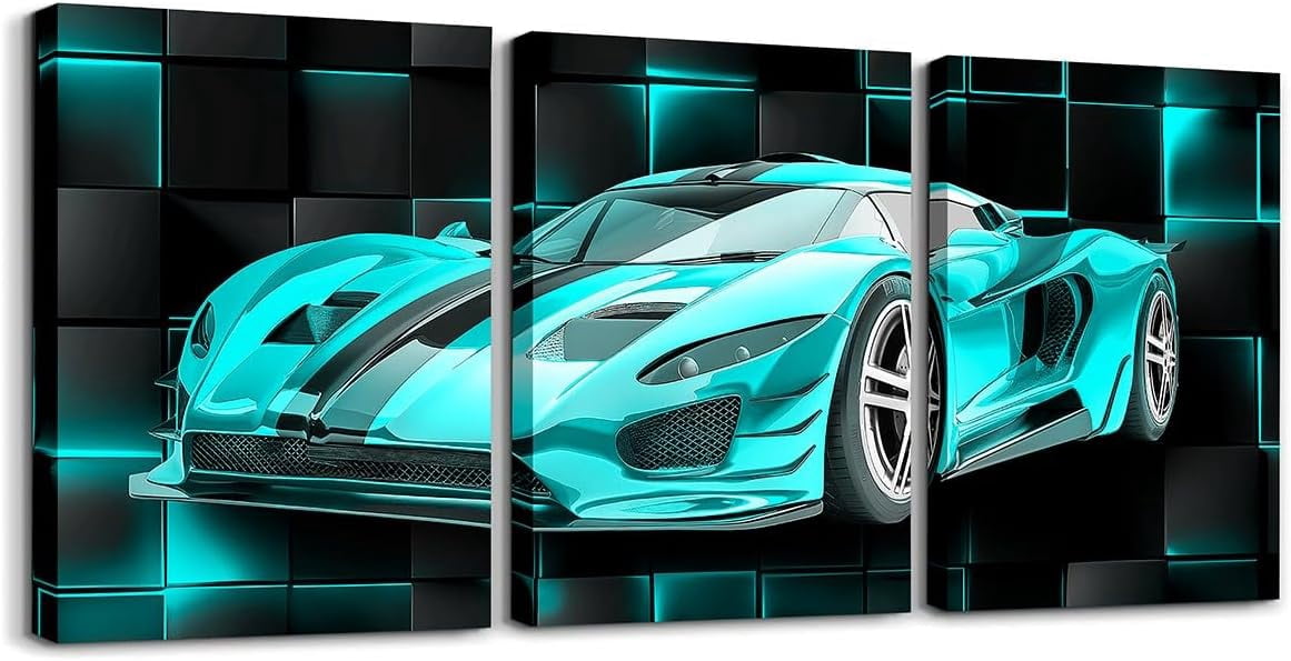 Hieng Red Race Car Picture Wall Decor 12"x16" 3 Piece Speed Sports Car ...