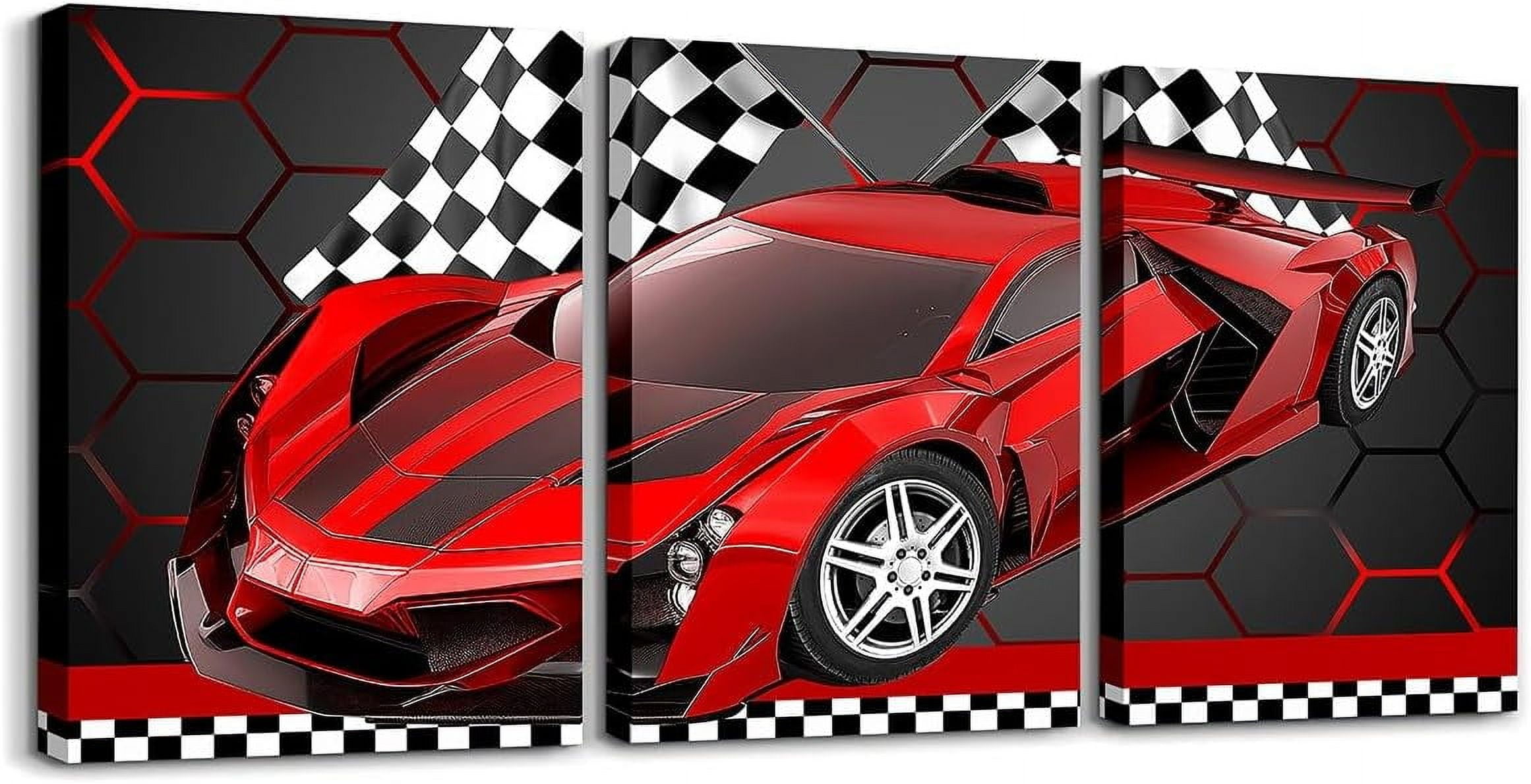 Hieng Red Race Car Picture Wall Decor 12"x16" 3 Piece Speed Sports Car ...