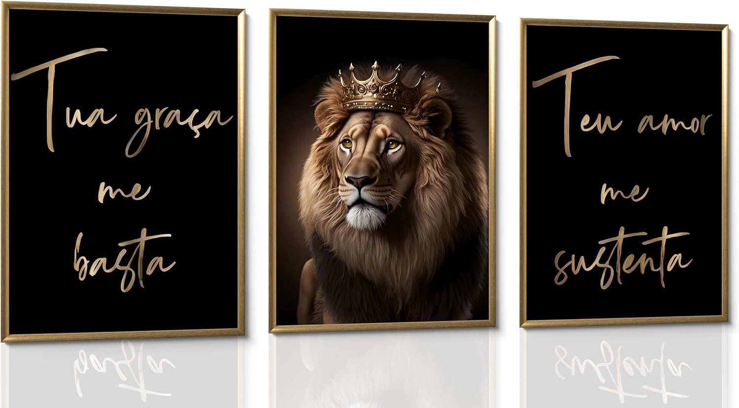 Hieng Regal Black Gold Lion with Crown Canvas Wall Art Divine ...