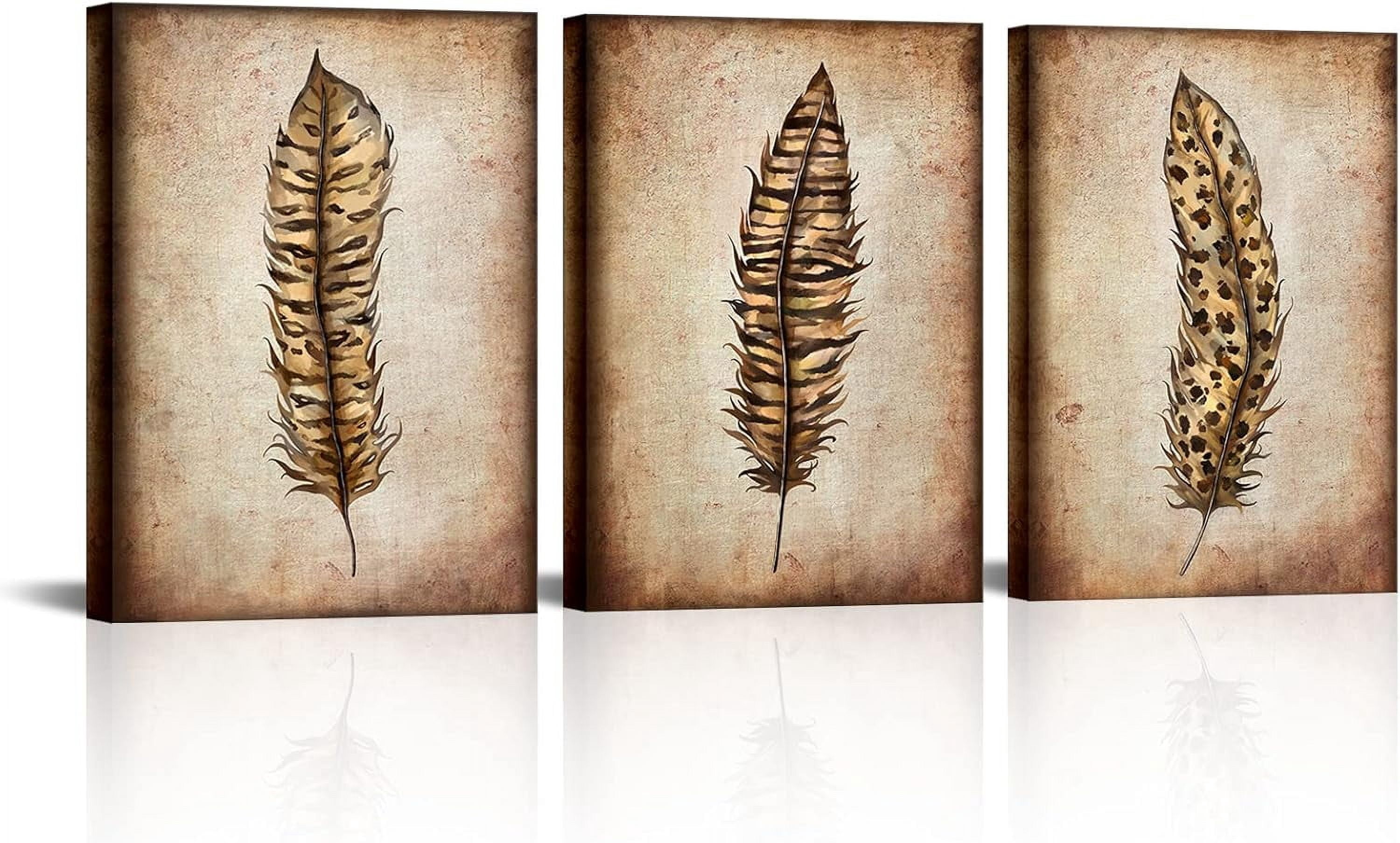 Hieng Rustic Feather Picture Wall Art Abstract Feather with Leopard ...