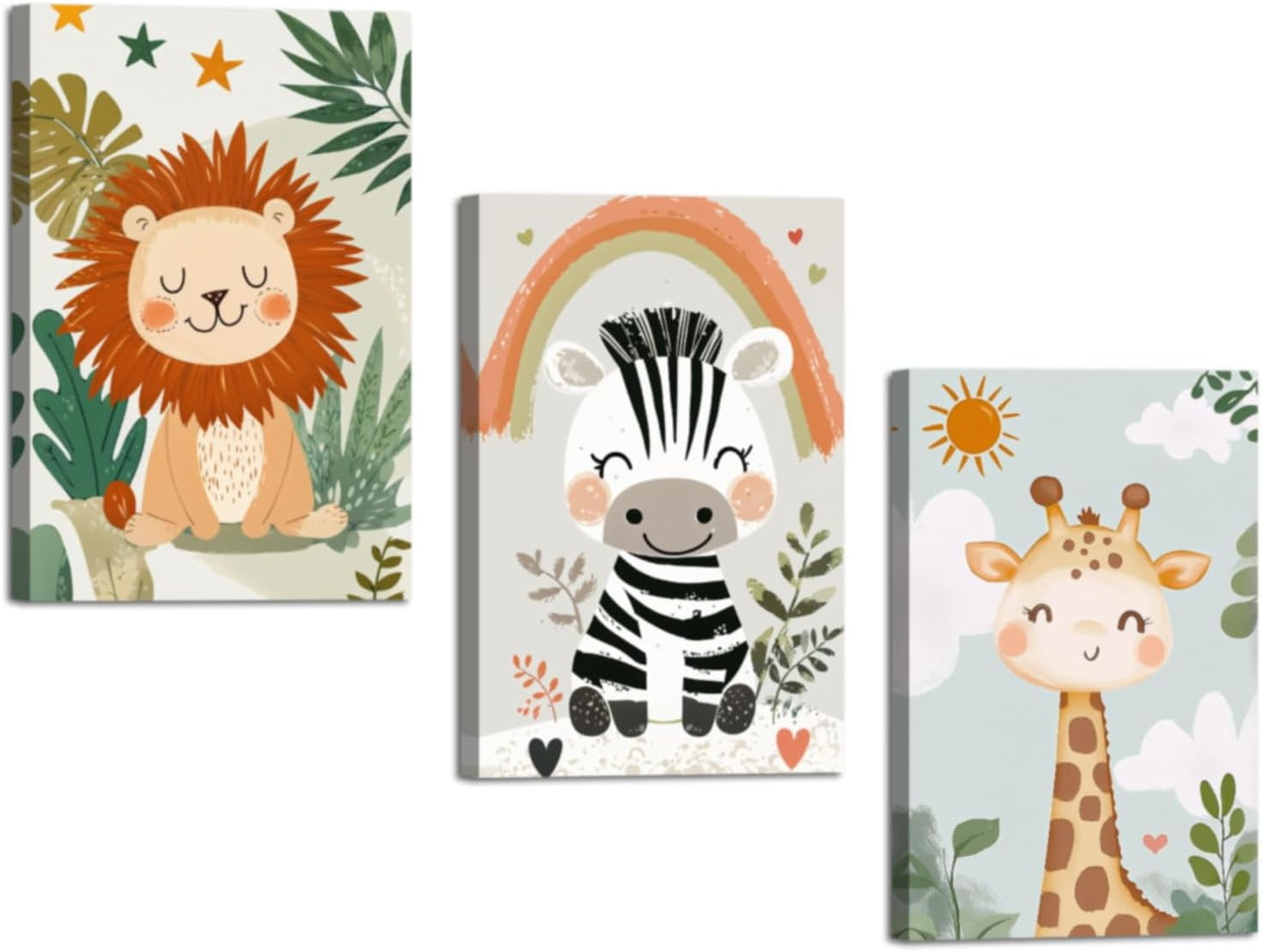 Hieng Safari Animals Nursery Wall Art 3 Pieces Giraffe Lion Elephant ...