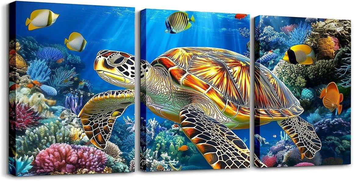Hieng Sea Turtle Canvas Wall Art for Bedroom Ocean Reptile Animal ...