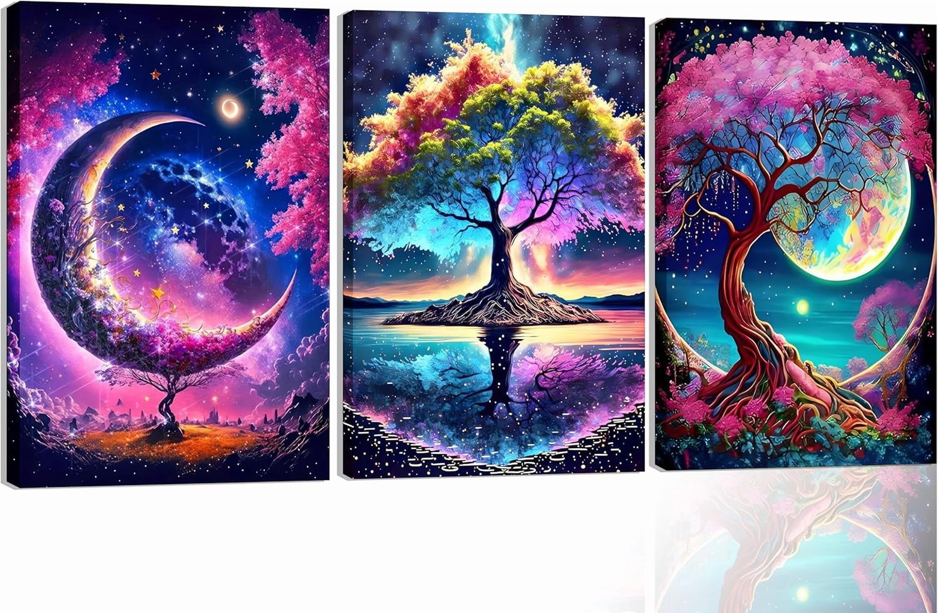 Hieng Tree of Life Wall Art Moon Canvas Poster Romantic Starry Night ...