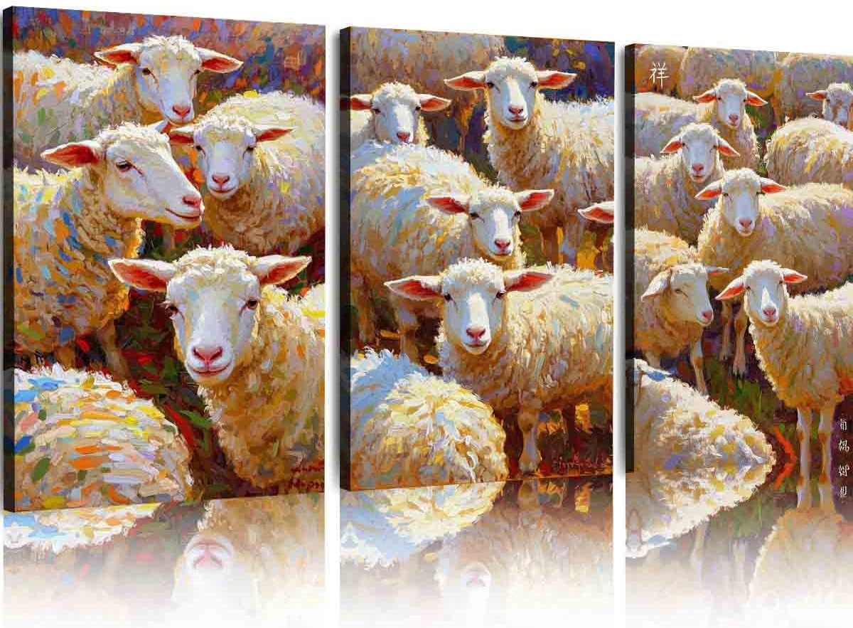 Hieng Unframed Abstract Canvas Oil Painting Print Sheep Lamb Original ...