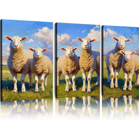Hieng Unframed Abstract Canvas Oil Painting Print Sheep Lamb Original ...