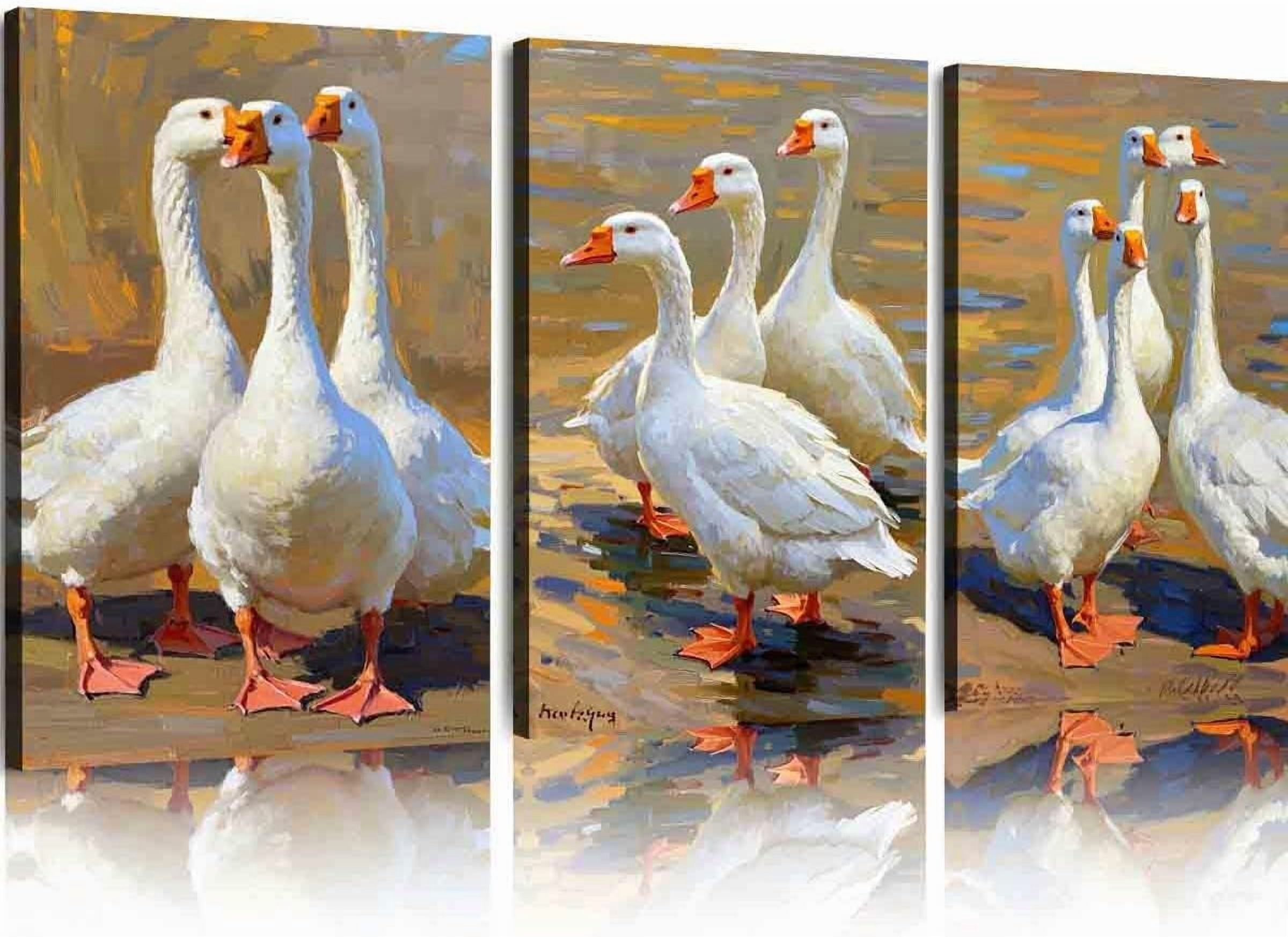 Hieng Unframed Abstract Canvas Oil Painting Print Three White Geese and ...