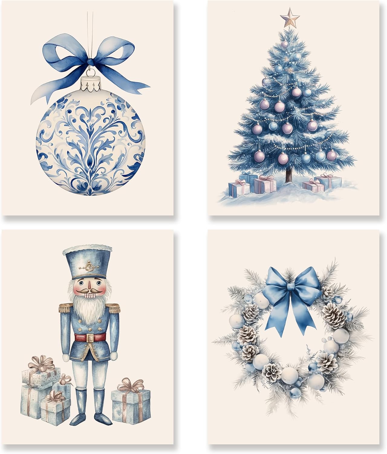 Hieng Vintage Christmas Wall Art Decor Set of 4 Retro Winter Holiday ...