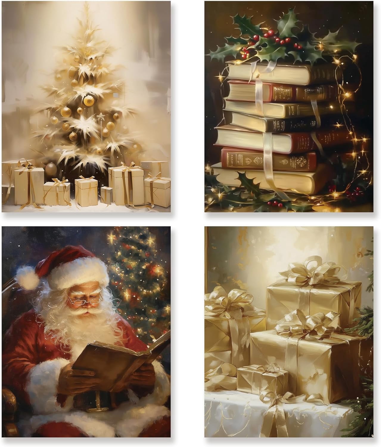 Hieng Vintage Christmas Wall Art Decor Set of 4 Retro Winter Holiday ...