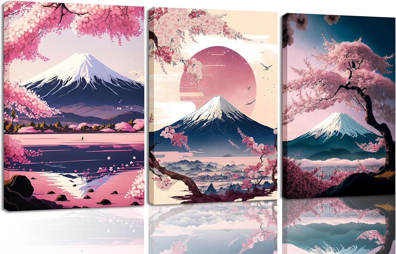 Hieng Vintage Japanese Wall Art Village Fuji Mountain Canvas Posters ...
