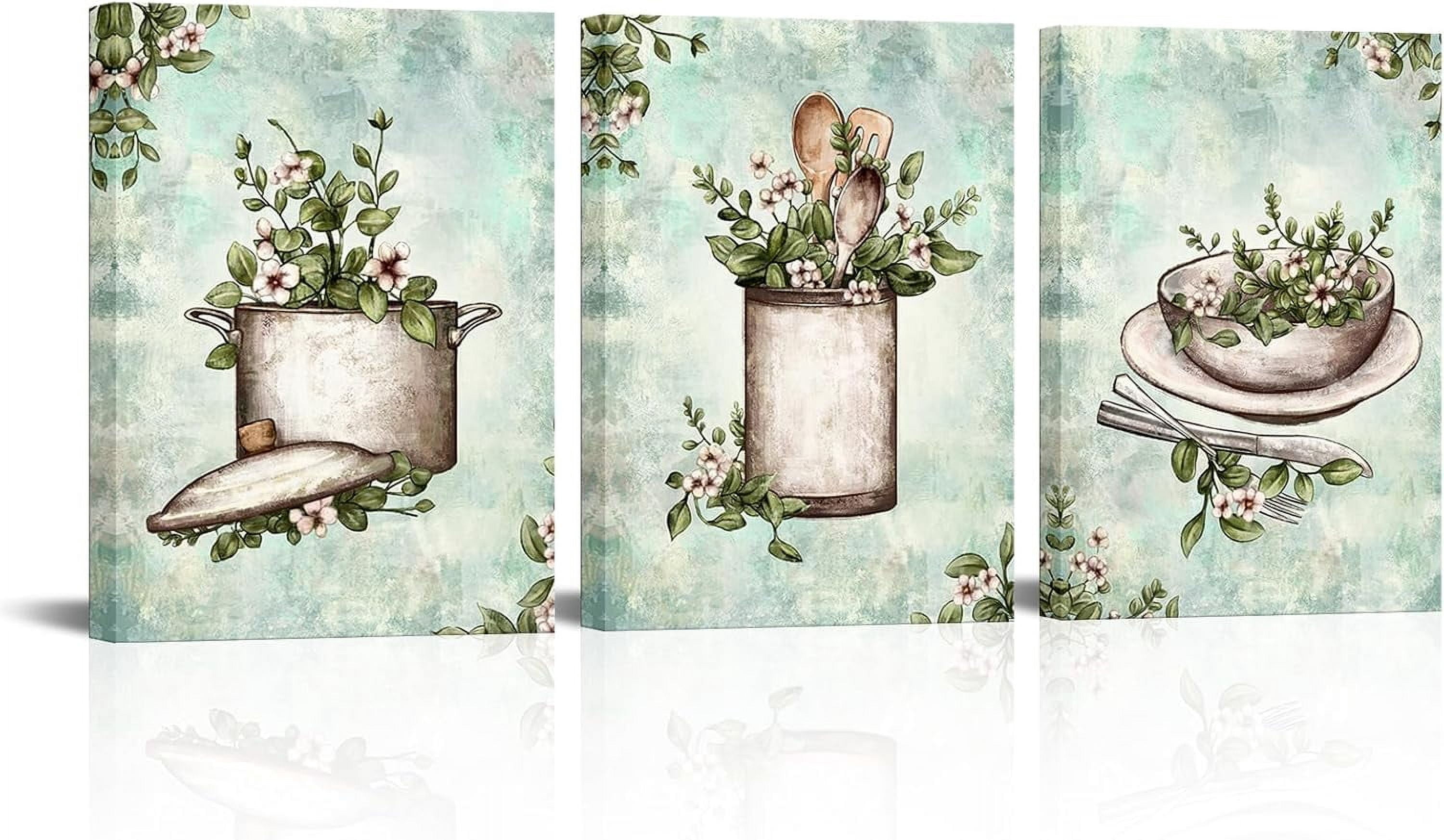 Hieng Vintage Kitchen Wall Art Canvas Farmhouse Kitchenware Painting ...
