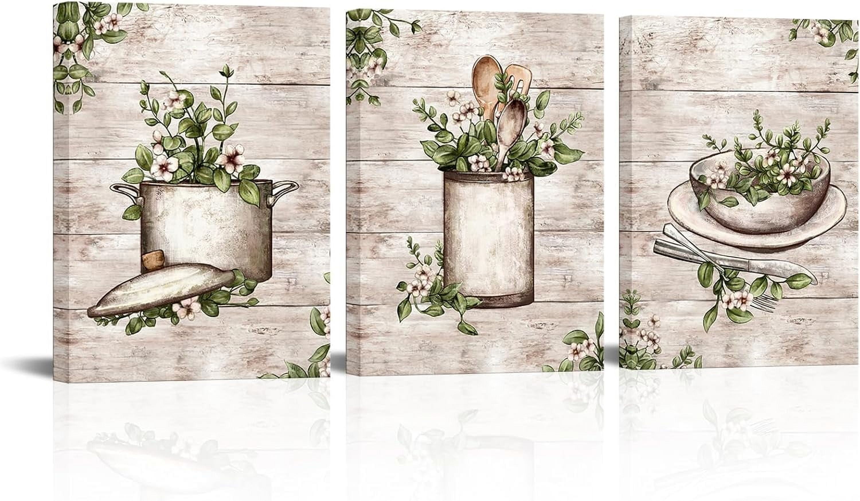 Hieng Vintage Kitchen Wall Art Canvas Farmhouse Kitchenware Painting ...