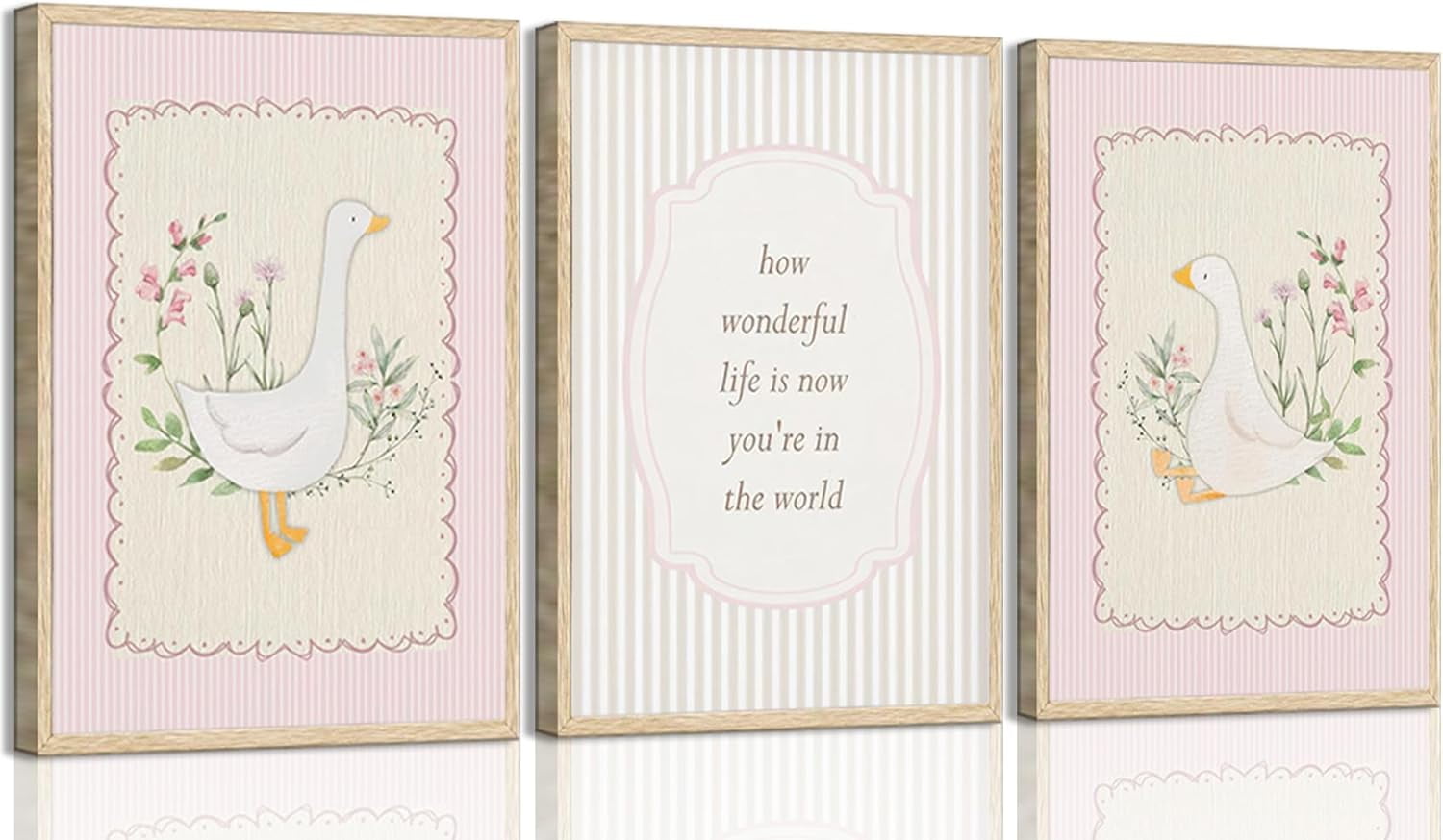 Hieng Vintage Pink Silly Goose Canvas Wall Hieng Neutral Floral Print ...