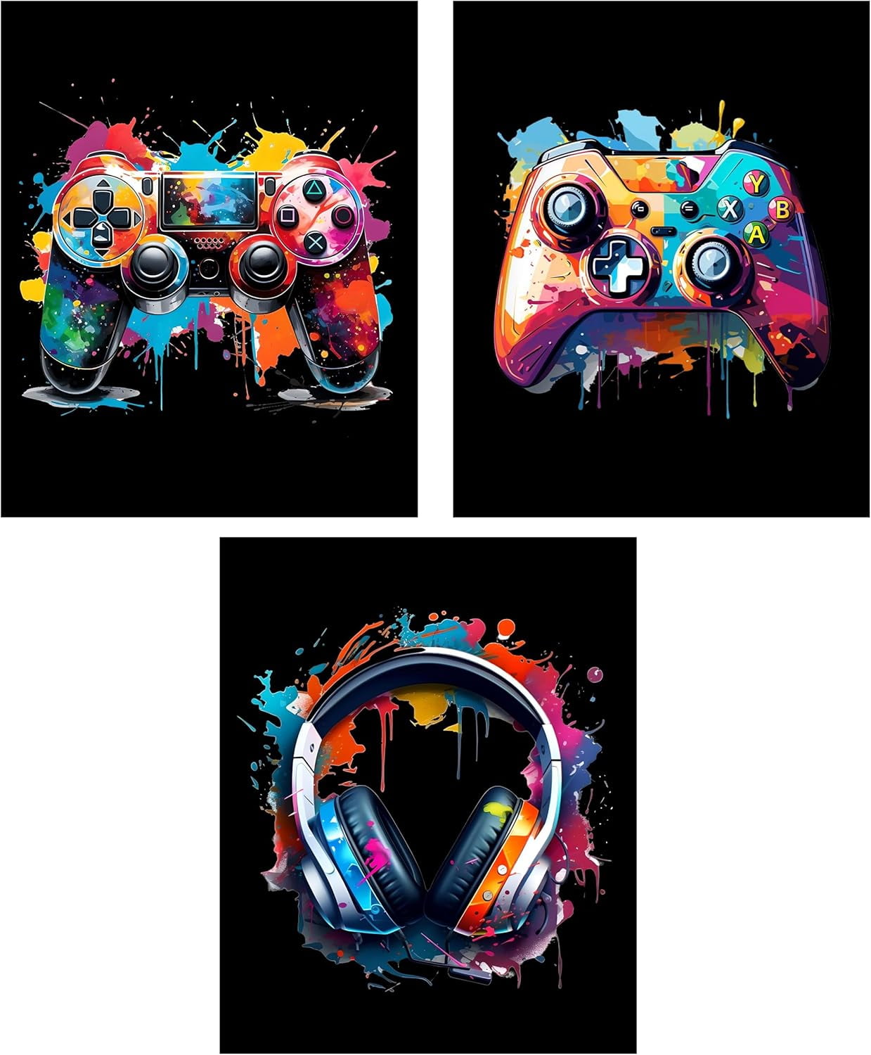 Hieng Watercolor Gaming Posters Set of 3 (8x10 Inches), Room Wall ...