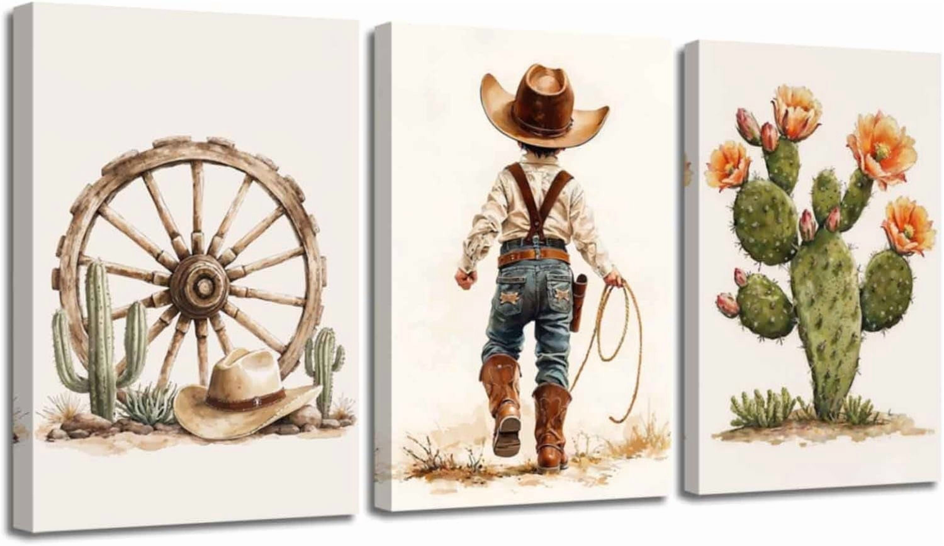 Hieng Western Cowboy Wall Hieng Set of 3 Nursery Canvas Prints Cactus ...
