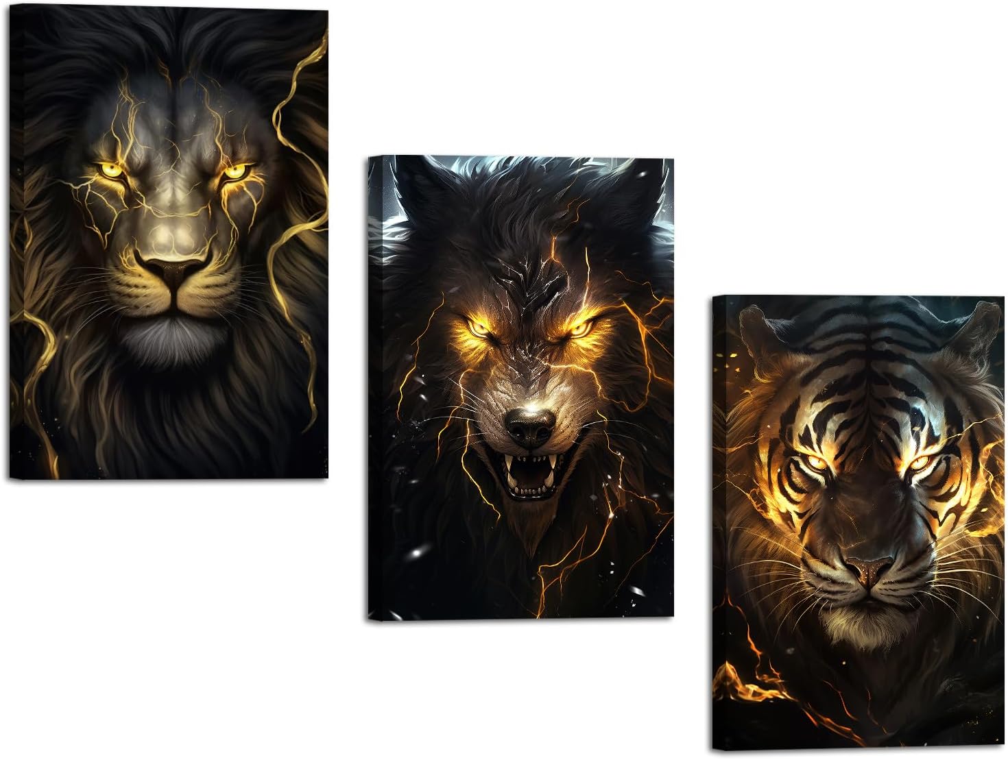 Hiengs Leopard Tiger Lion Wolf Wall Hieng Jungle Animal Portrait Canvas ...