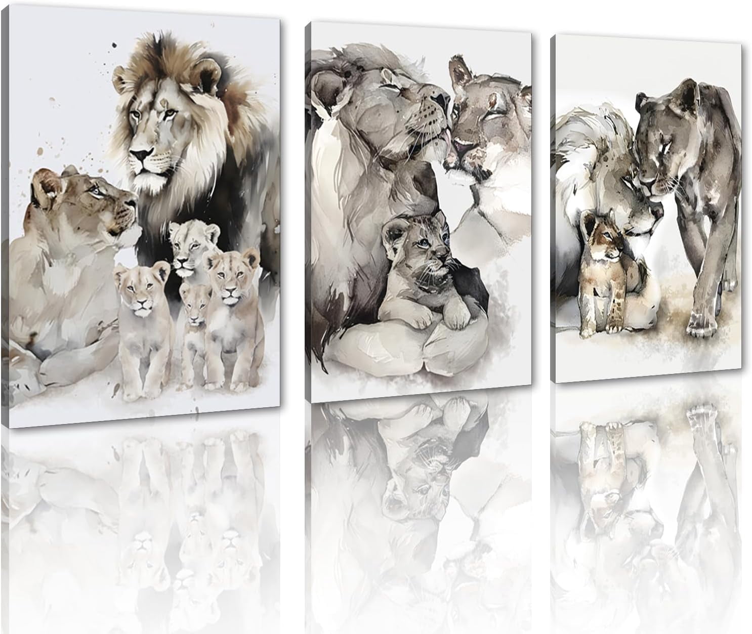 Hiengs Lion Canvas Wall Hieng Lion and Cub Picture Prints Black and ...