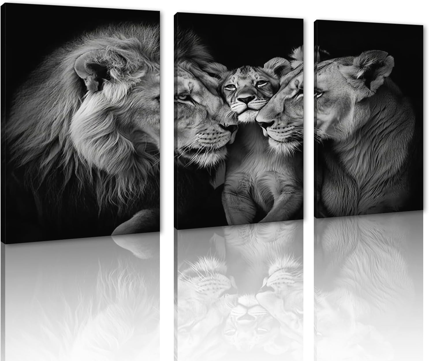 Hiengs Lion Canvas Wall Hieng Lion and Cub Picture Prints Black and ...