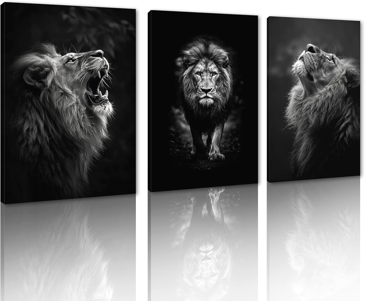 Hiengs Lion Canvas Wall Hieng Lion and Cub Picture Prints Black and ...
