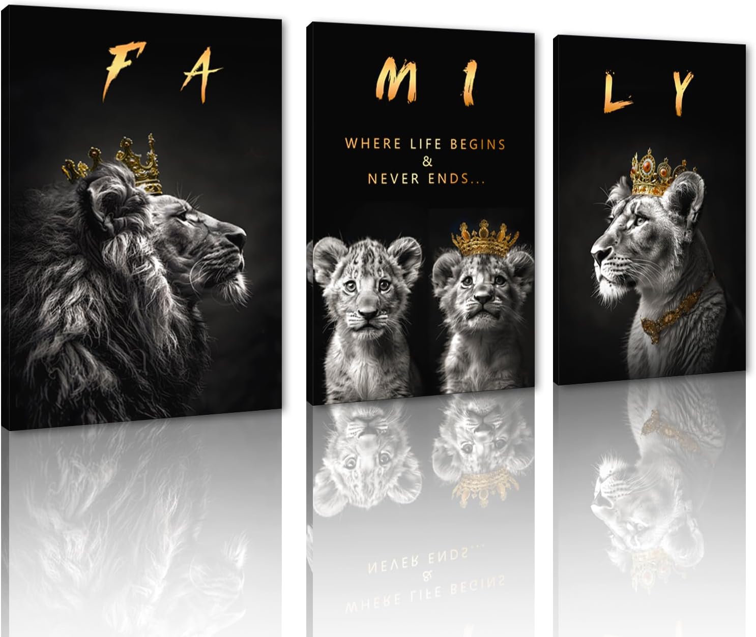 Hiengs Lion Canvas Wall Hieng Lion and Cub Picture Prints Black and ...