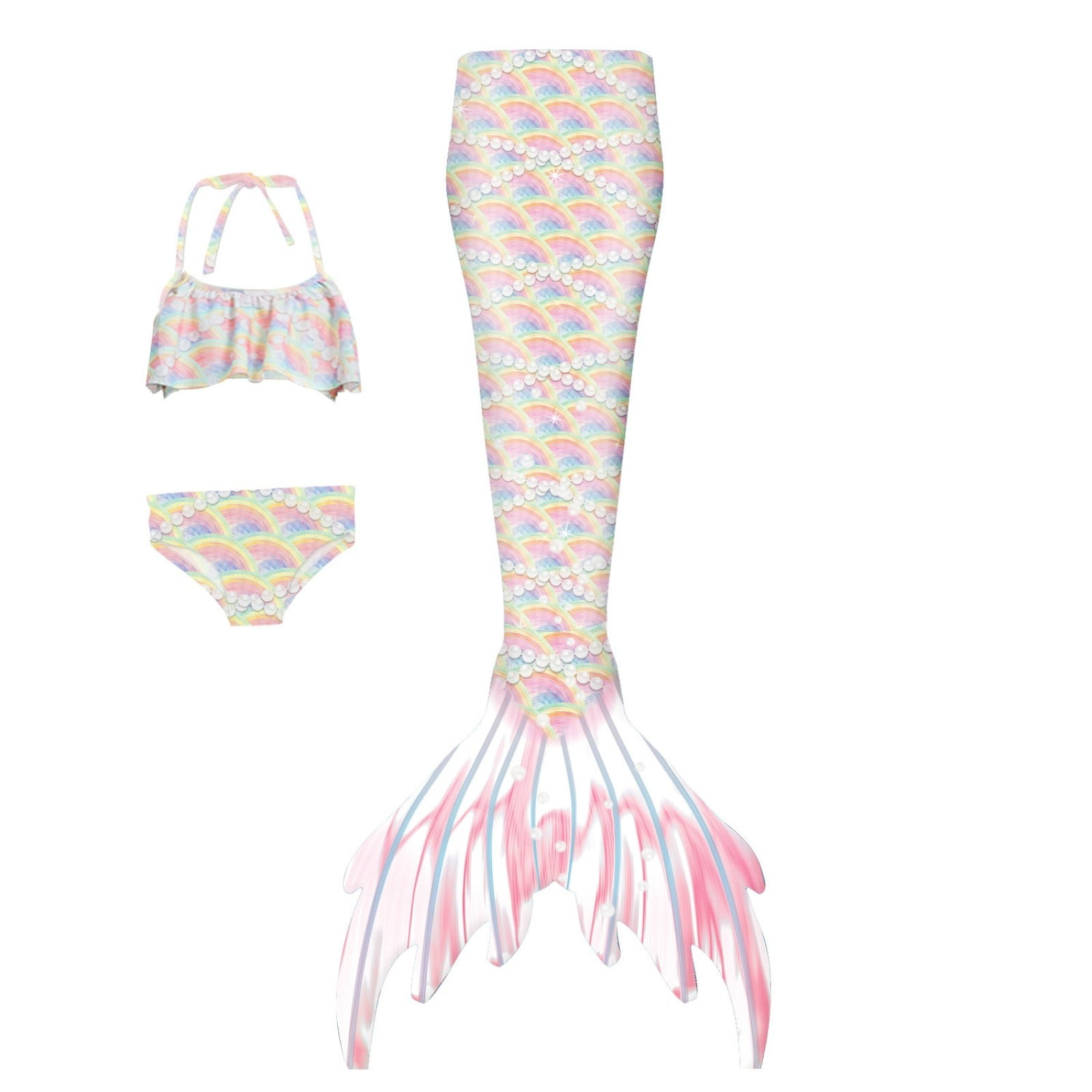 Hienoo Big Girls 3-Piece Swimsuit Scale Print Bikini Set with Tail ...