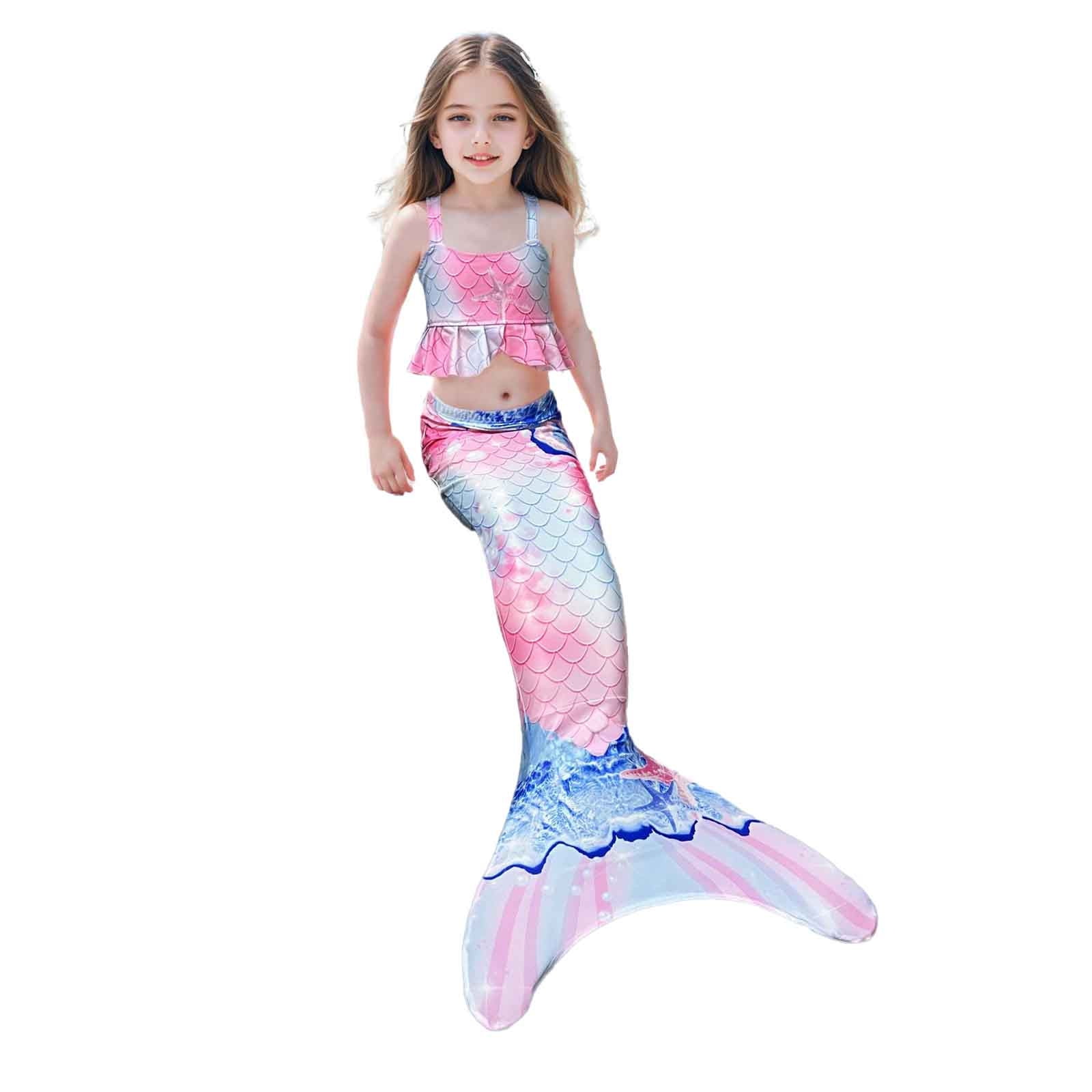 Hienoo Big Girls 3-Piece Swimsuit Scale Print Ruffle Bikinis Fish Tail ...