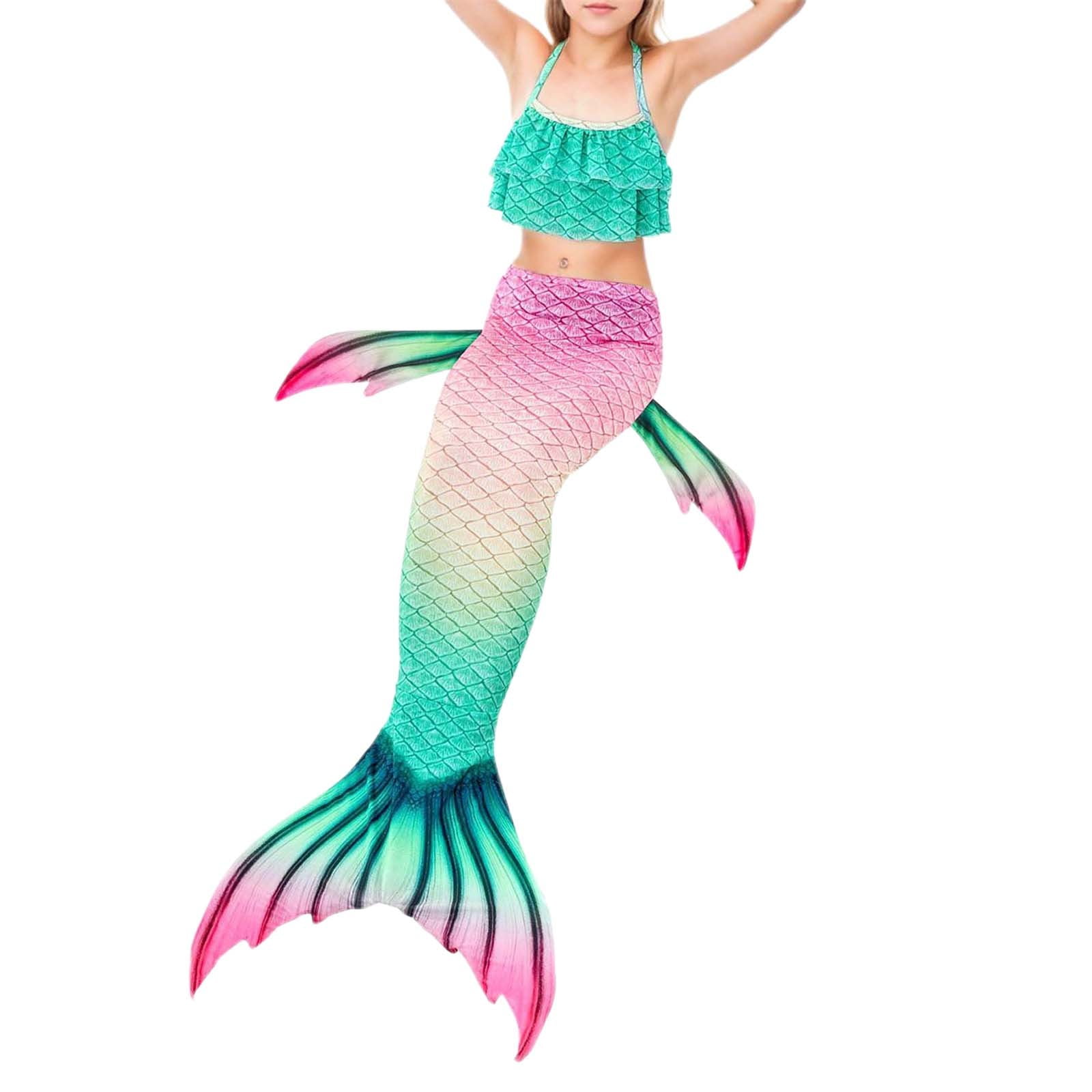 Hienoo Big Girls 3-Piece Swimsuit Scale Print Ruffle Bikinis Fish Tail ...