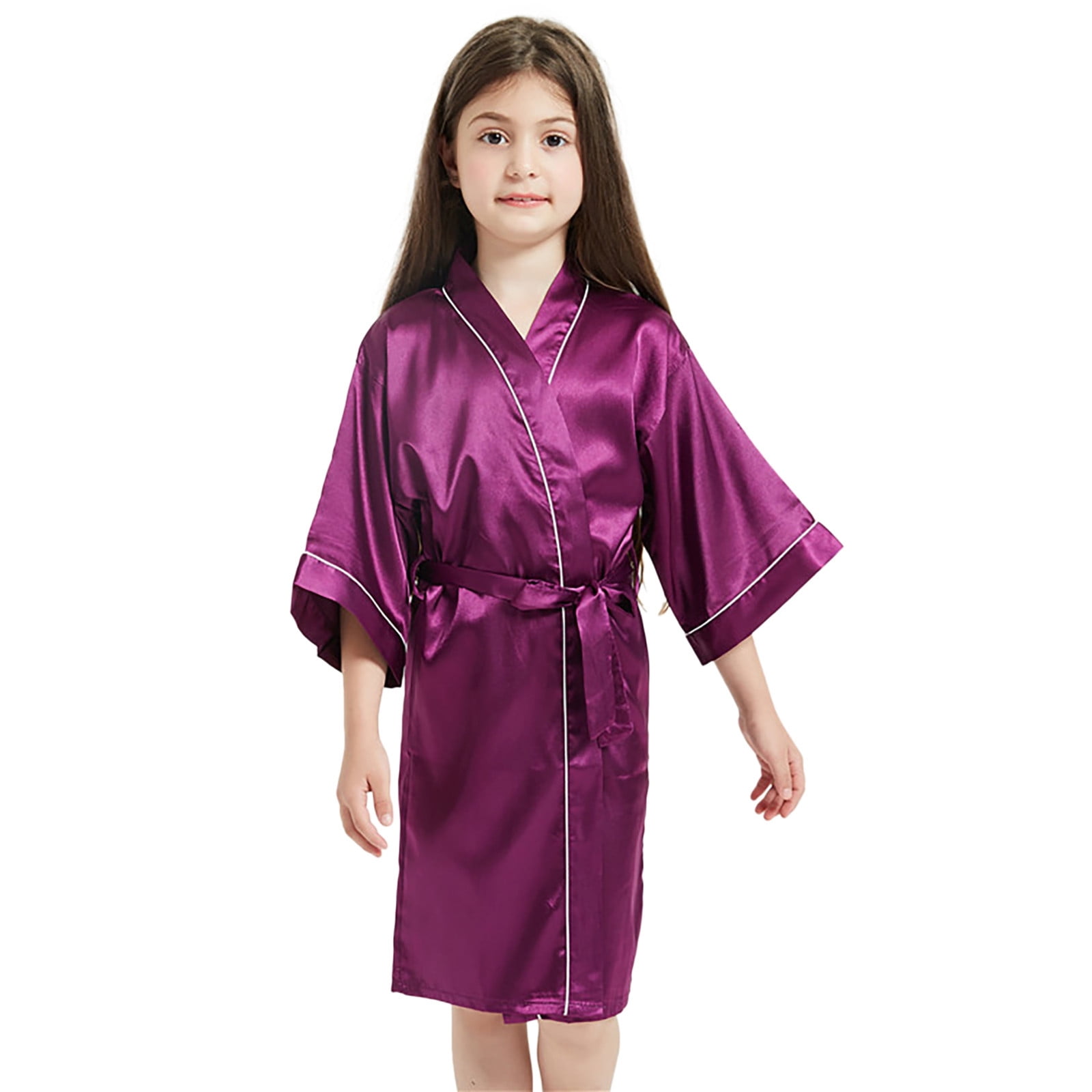 Hienoo Big Girls Silk Satin Bathrobe Kimono Robes Nightgown Sleepwear ...