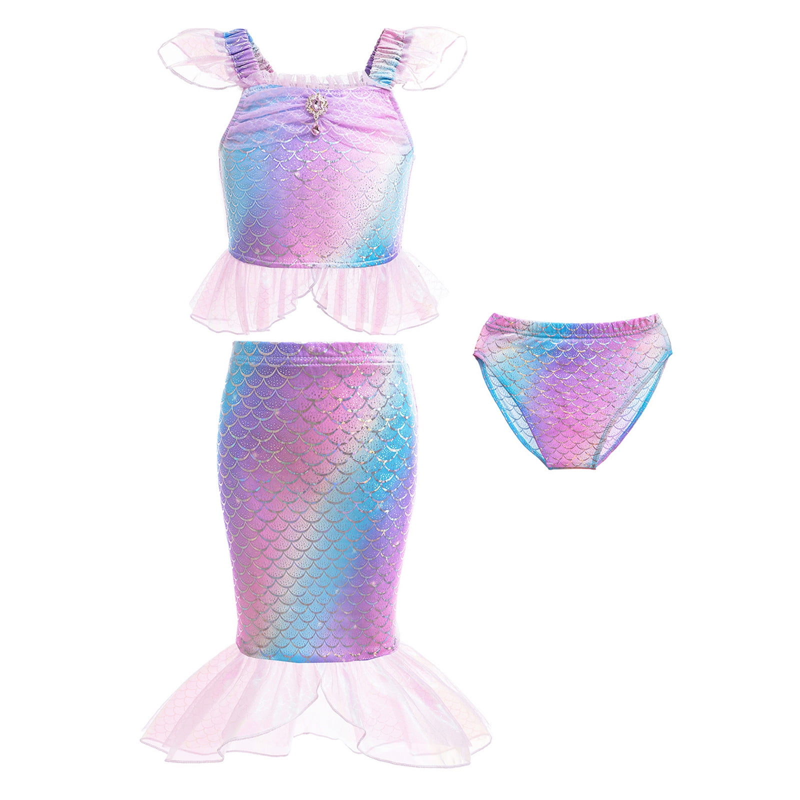 Hienoo Big Girls Swimsuit Ruffle Tankini Set Skirt Beach Bathing Suit ...