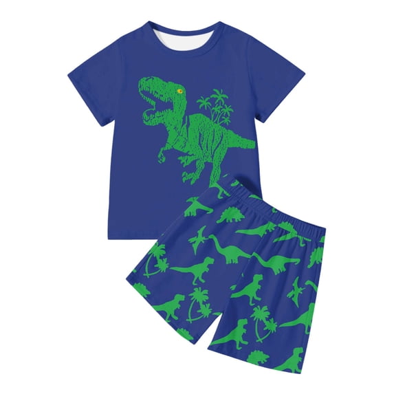 Hienoo Boys Dinosaur Print Short Sleeve T Shirt and Shorts Set Casual ...
